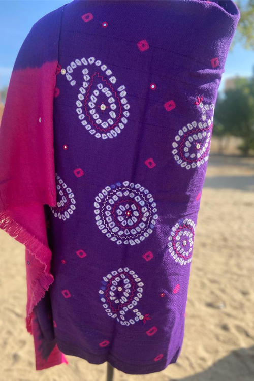 Double shade Hand Embroidered mirror and katchi work bhandhej woollen ...