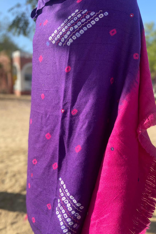 Double shade Hand Embroidered mirror and katchi work bhandhej woollen ...