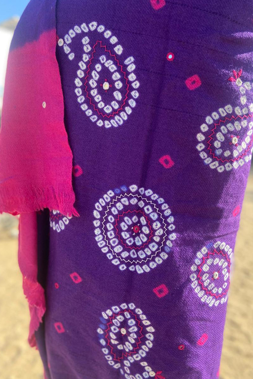 Double shade Hand Embroidered mirror and katchi work bhandhej woollen ...