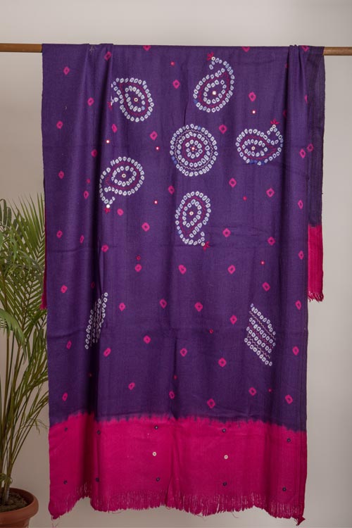 Double shade Hand Embroidered mirror and katchi work bhandhej woollen ...